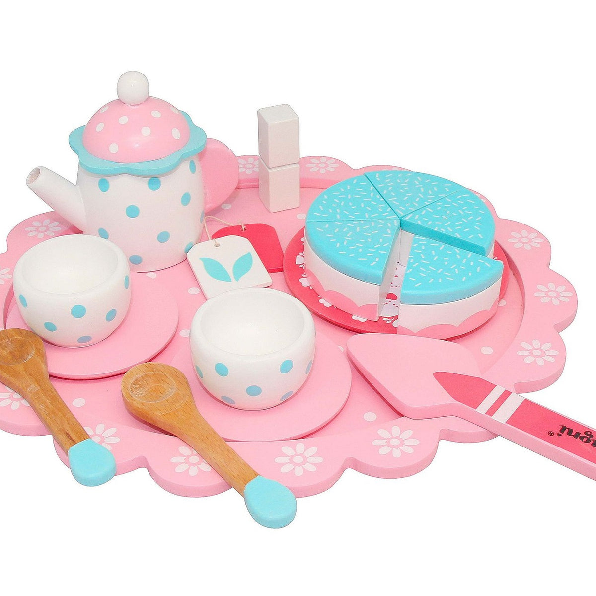 Pink Tea Set with Tray and Cake – Wooden Toy Shop