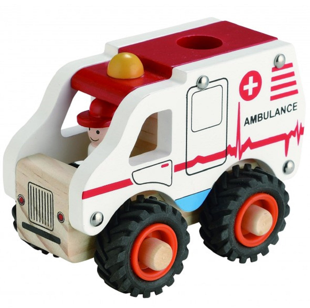 Wooden Ambulance with Rubber Wheels – Wooden Toy Shop