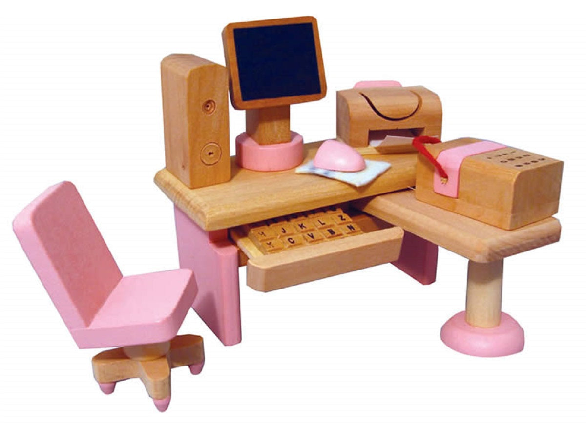 Pink Dolls House Computer Room Set – Wooden Toy Shop