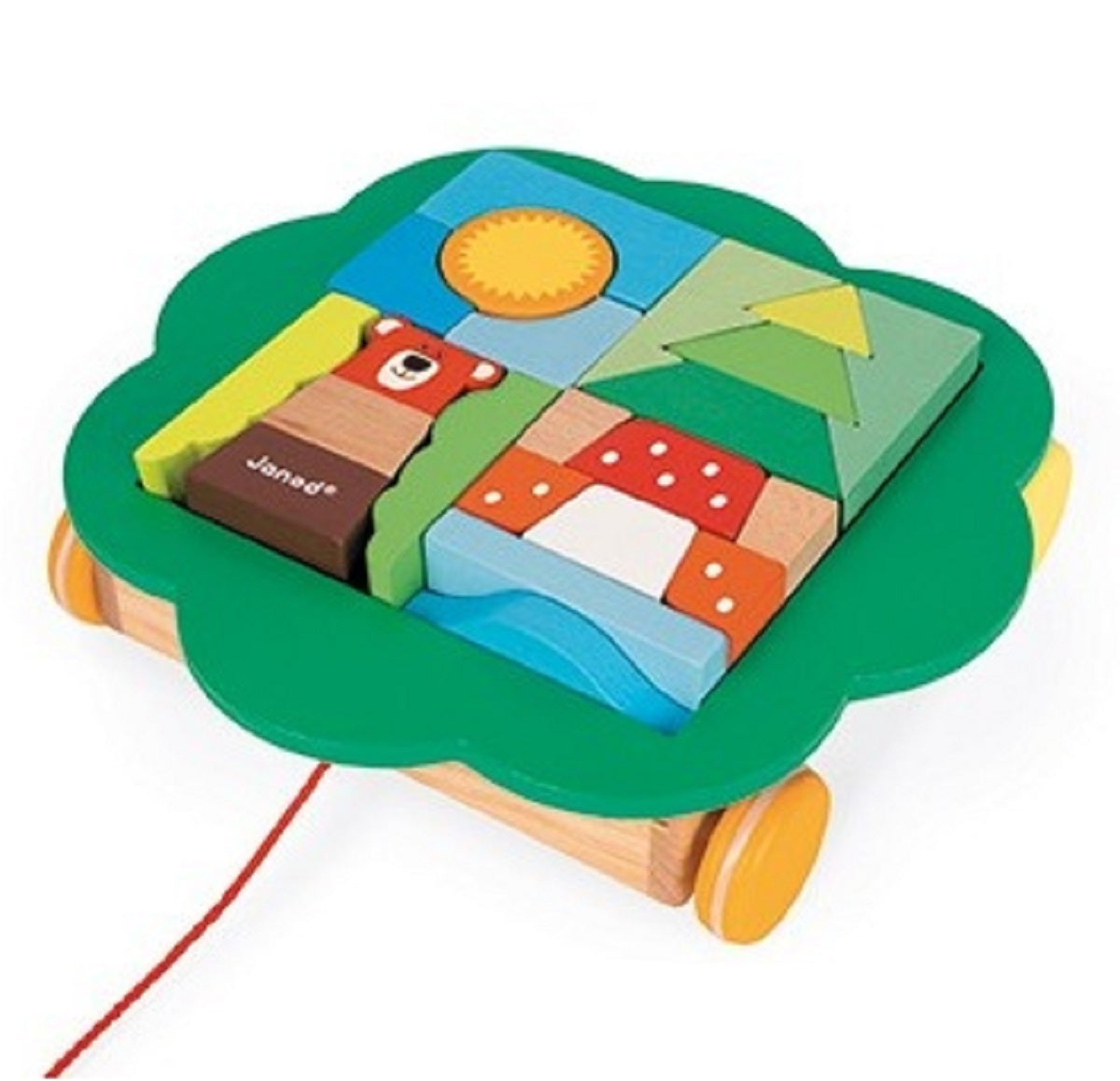 Pull Along Trolley with Woodland Blocks – Wooden Toy Shop